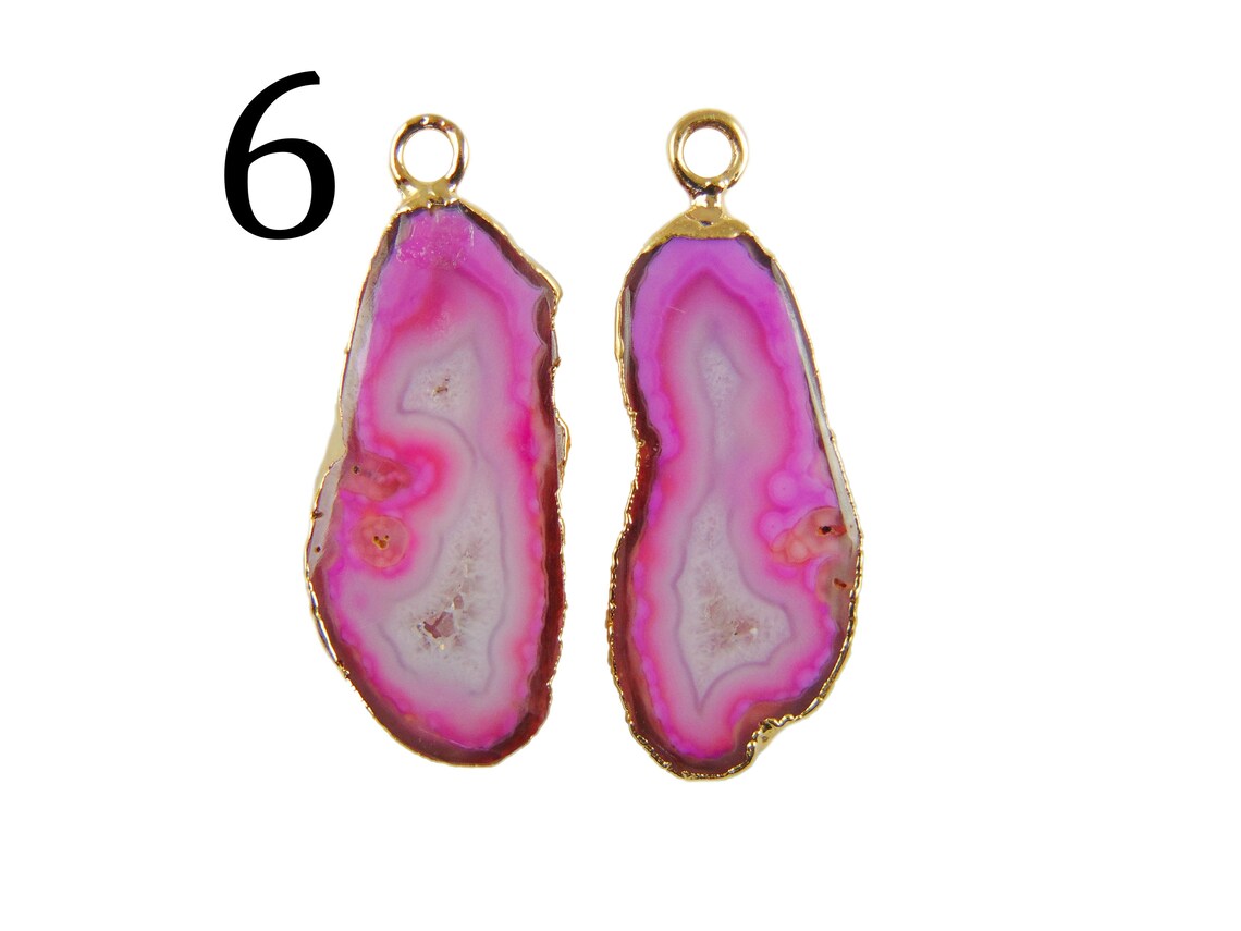 Amazing Geode Slice Gold Plated Earrings Connectors Pink | Etsy