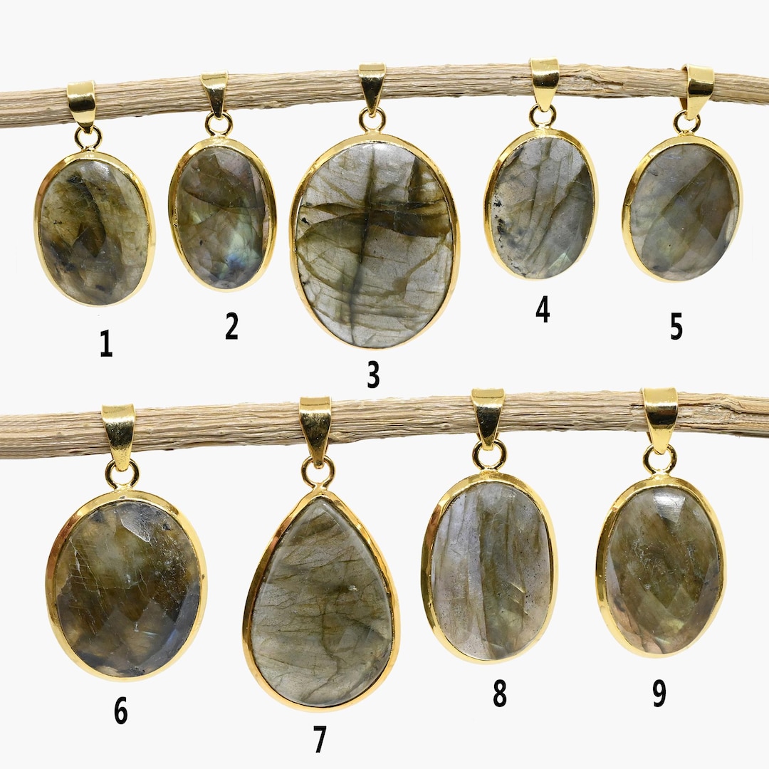 Real 24k Gold Plated Labradorite Stone Pendant, Labradorite Loop ...