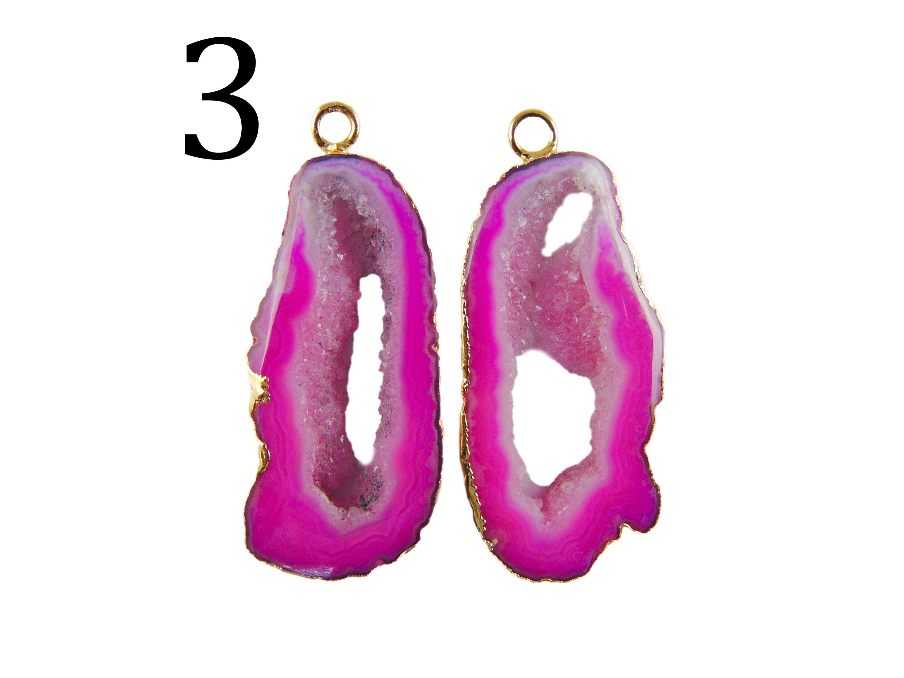 Amazing Geode Slice Gold Plated Earrings Connectors Pink | Etsy