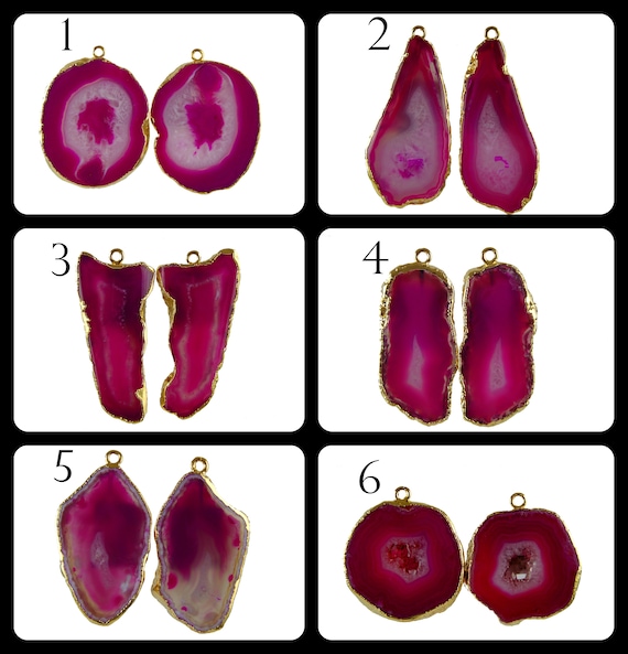 Hot Pink Geode Slice Gold Plated Earrings Pairs Connectors - Etsy