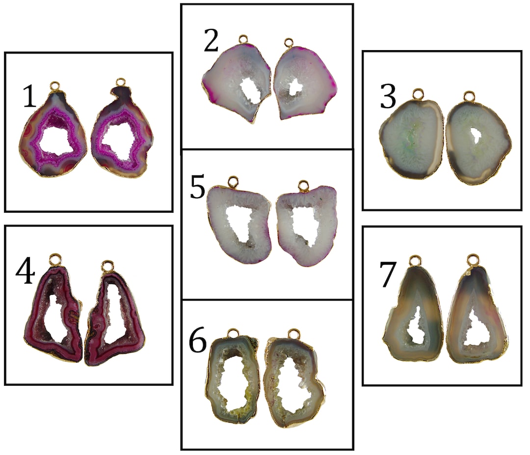 Pink Geode Slice Pairs White Geode 24k Gold Plated Earrings - Etsy