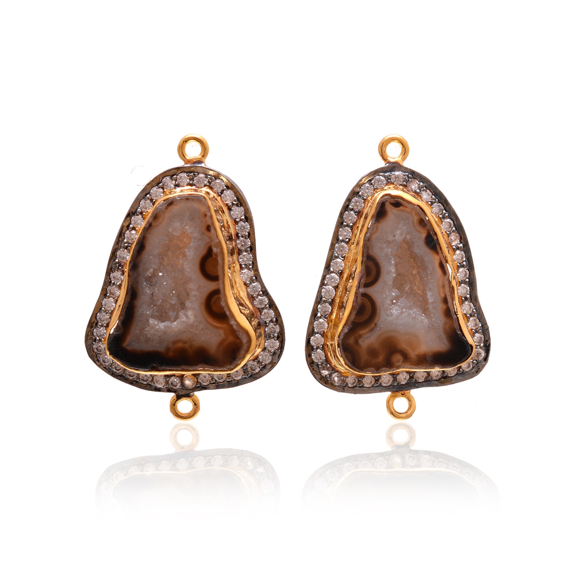 Real Black Geode Stone Pave Diamond Druzy Earring American | Etsy