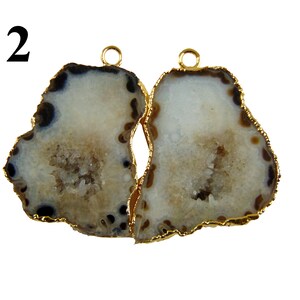 New Black Natural Agate Geode Druzy Connectors Pair for Making Earrings Gemstone 24k Gold ...