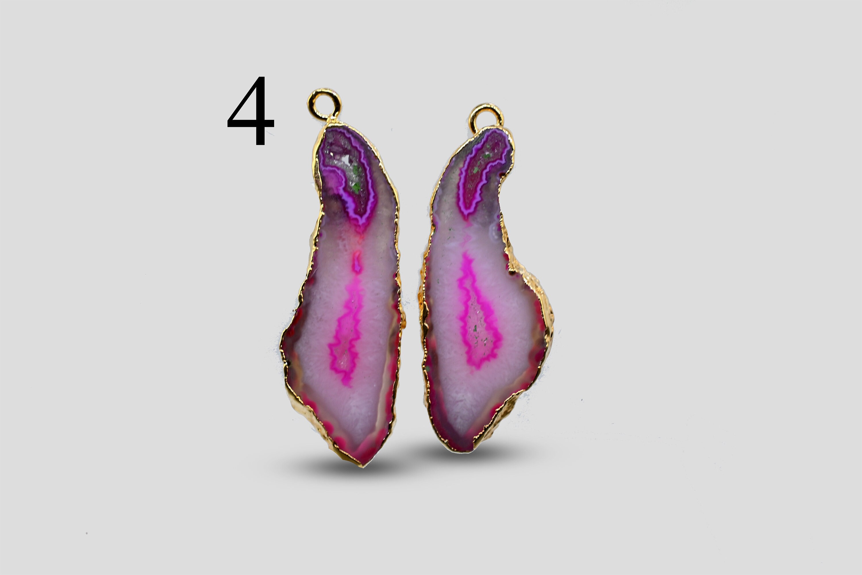 Natural Pink Geode Slice Gold Plated Earrings Pairs Connectors, Pink ...