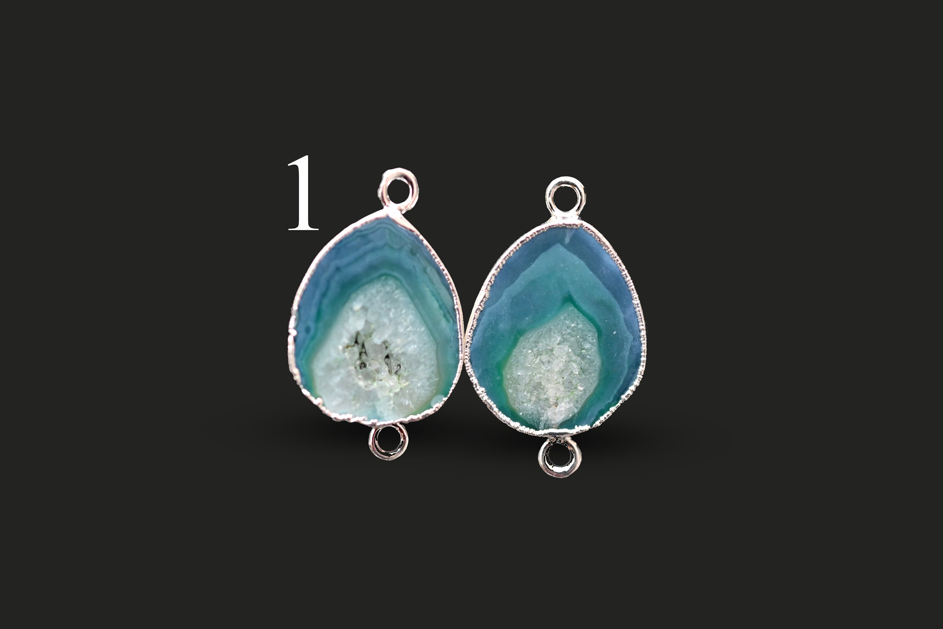 Teal Green Agate Geode Druzy Silver Electroplated Connectors | Etsy