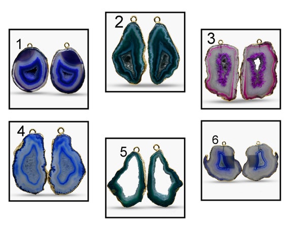 Blue Geode Slice Pair Geode 24k Gold Plated Earrings | Etsy