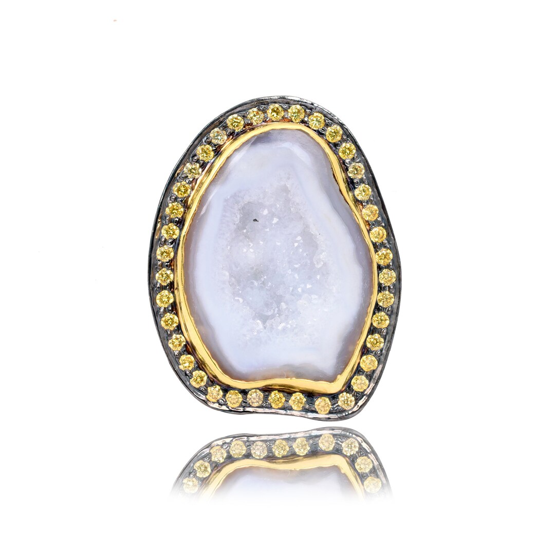 Pave Diamond Pendant,natural Geode Gemstone Pendant,gold Plated Pendant ...