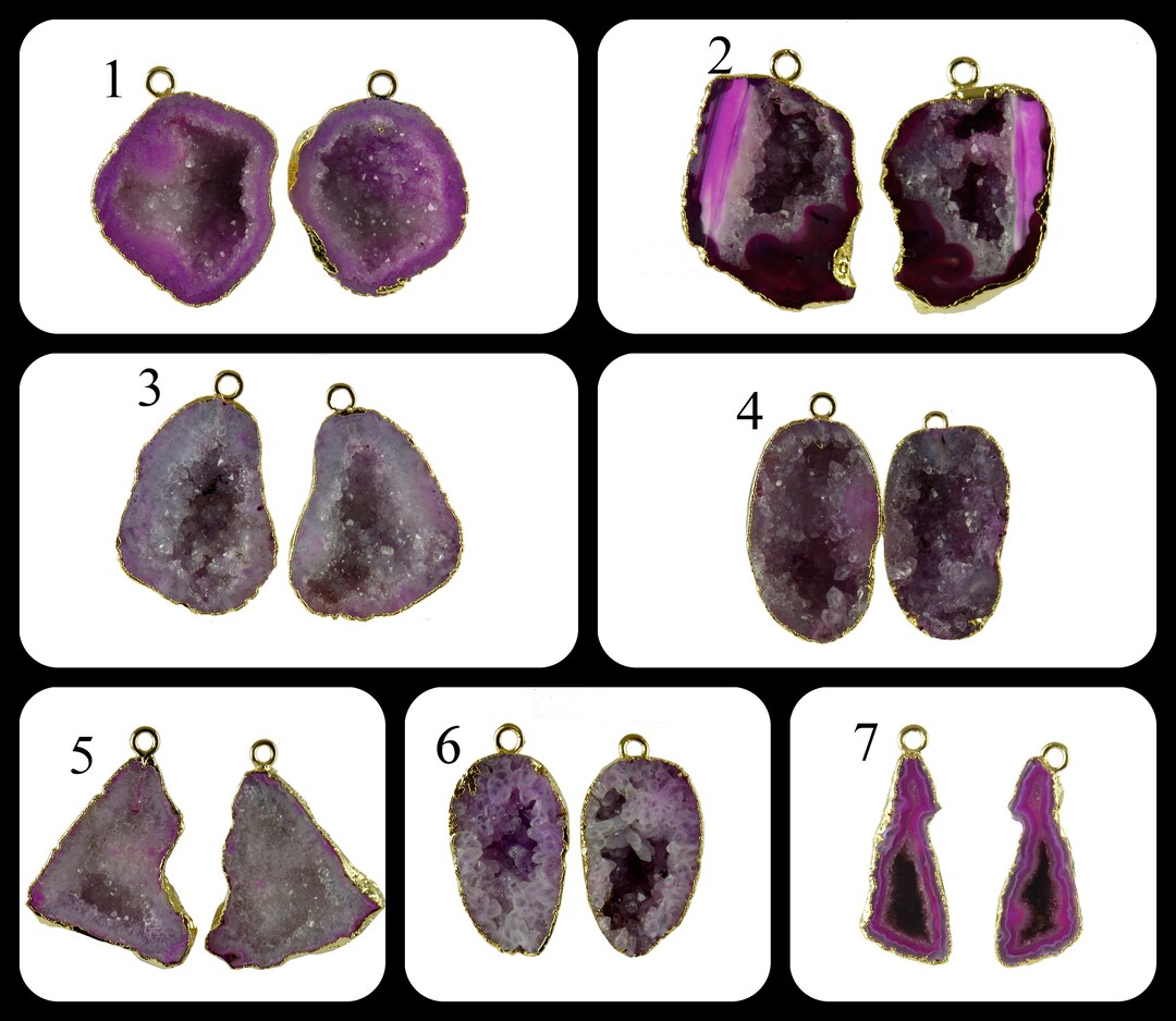 Pink Geodes, Earrings Components, Natural Geode Slice 24k Gold Plated ...