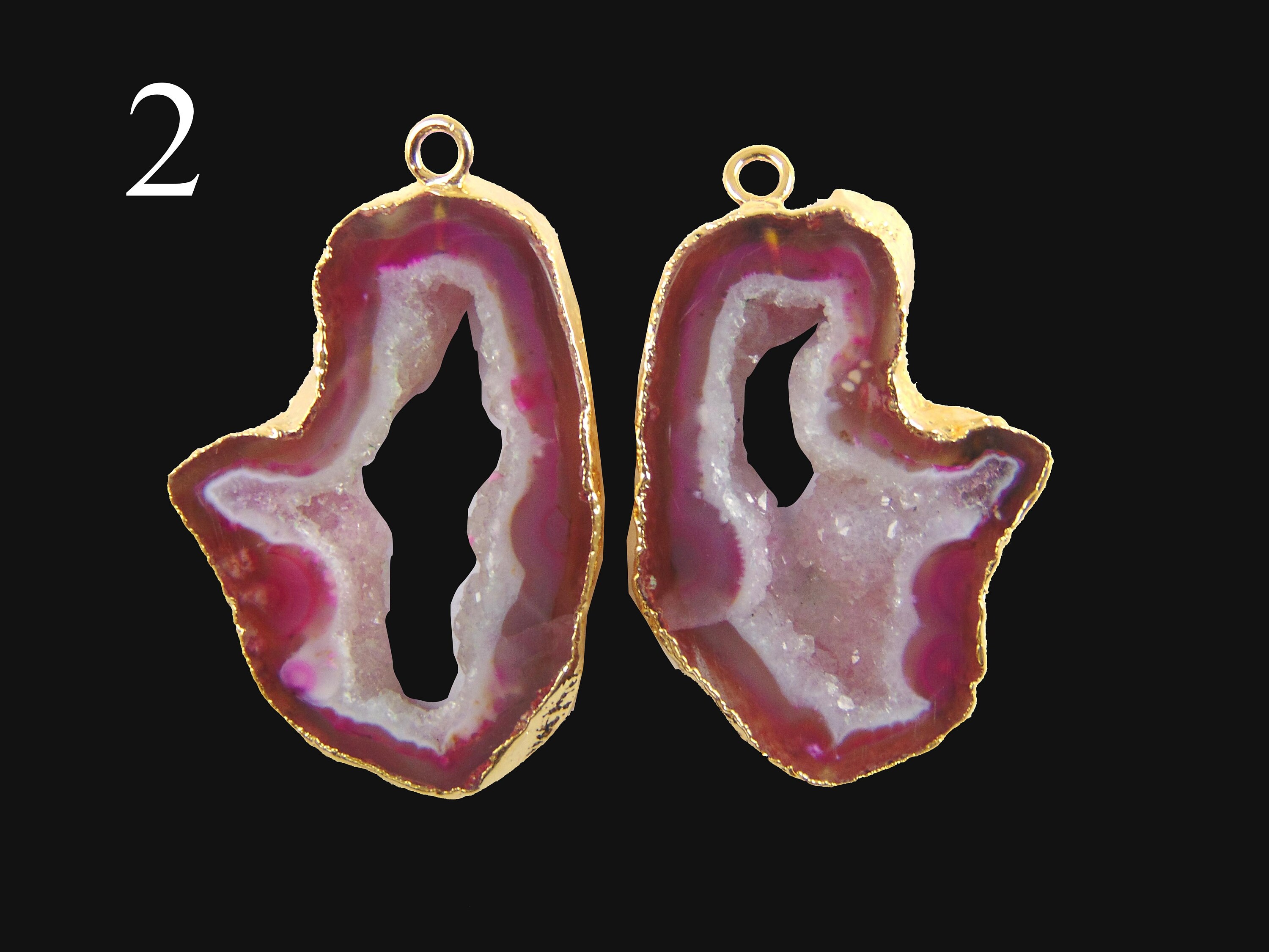 Real Aqua Pink Geode Slice 24K Gold Plated Earrings Pairs - Etsy