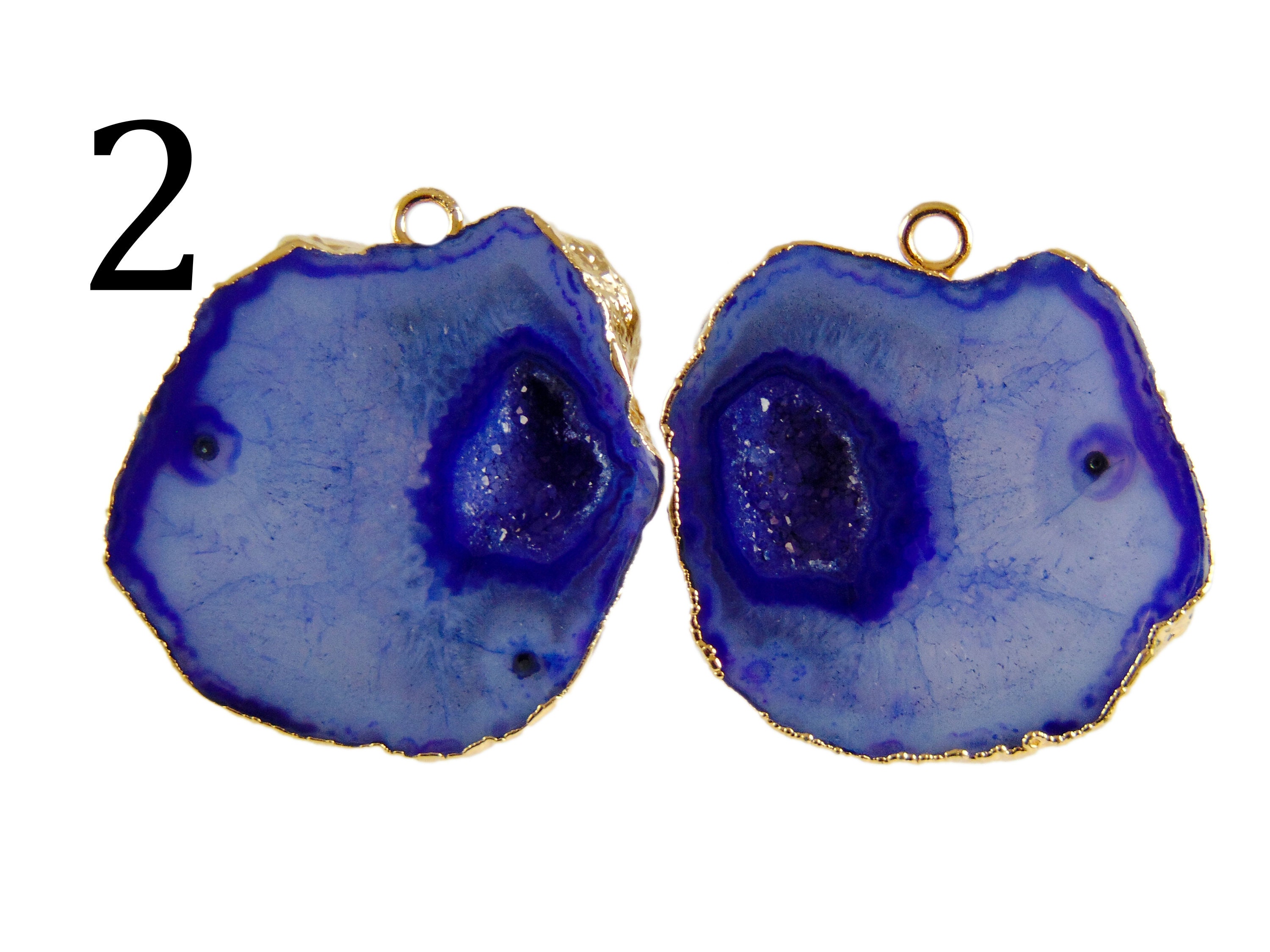 Royal Blue Geode Slice Pairs Geode Slice Gold Plated Earrings | Etsy