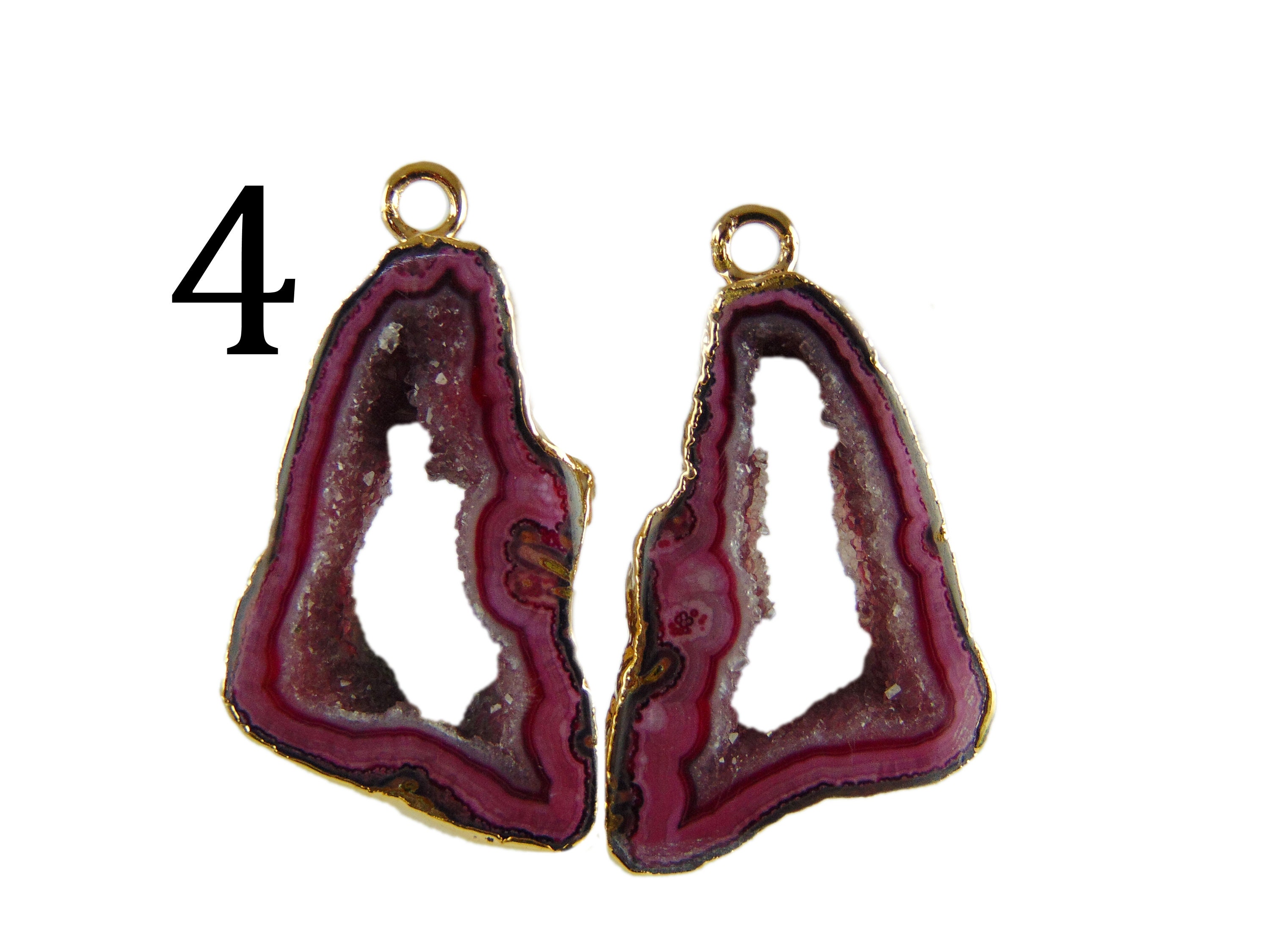 Pink Geode Slice Pairs White Geode 24k Gold Plated Earrings | Etsy