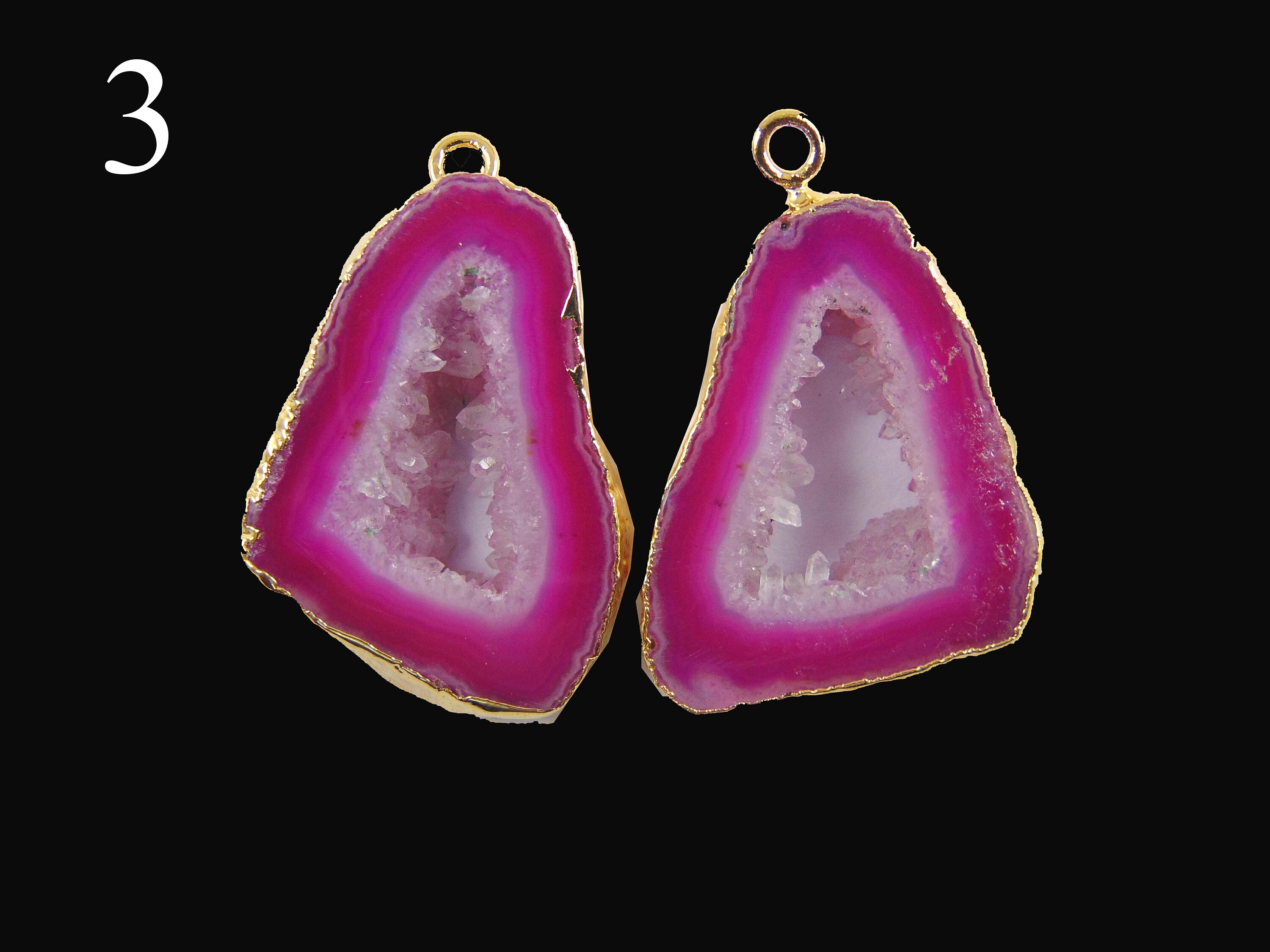 Real Aqua Pink Geode Slice 24K Gold Plated Earrings Pairs | Etsy