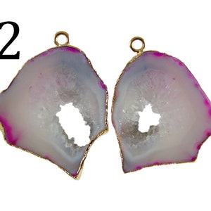 Pink Geode Slice Pairs White Geode 24k Gold Plated Earrings - Etsy