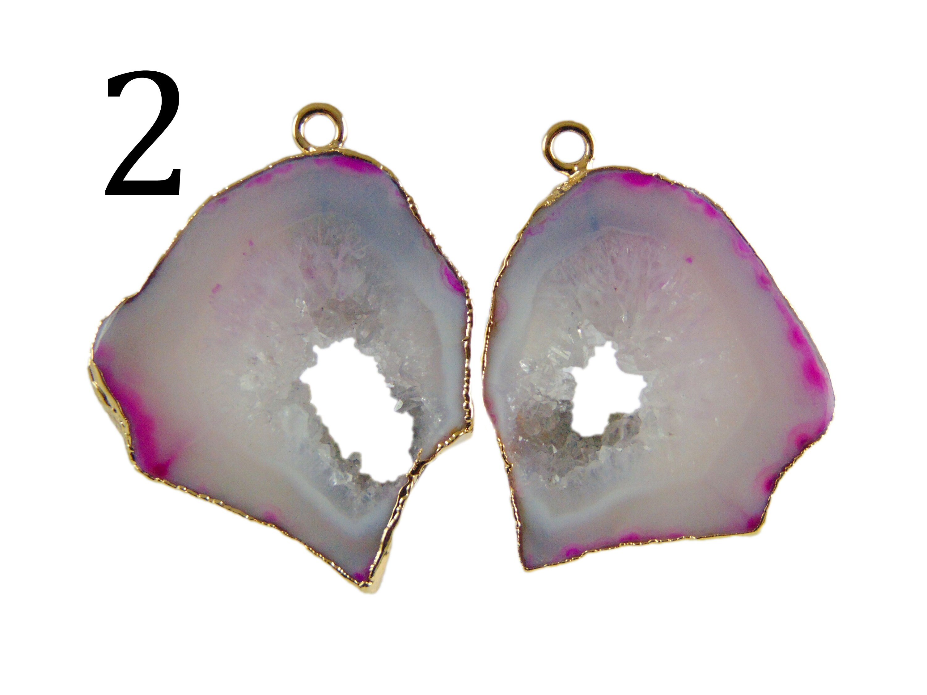 Pink Geode Slice Pairs White Geode 24k Gold Plated Earrings | Etsy