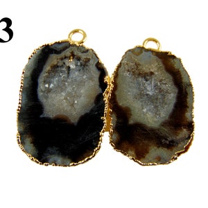 New Black Natural Agate Geode Druzy Connectors Pair for Making Earrings Gemstone 24k Gold ...