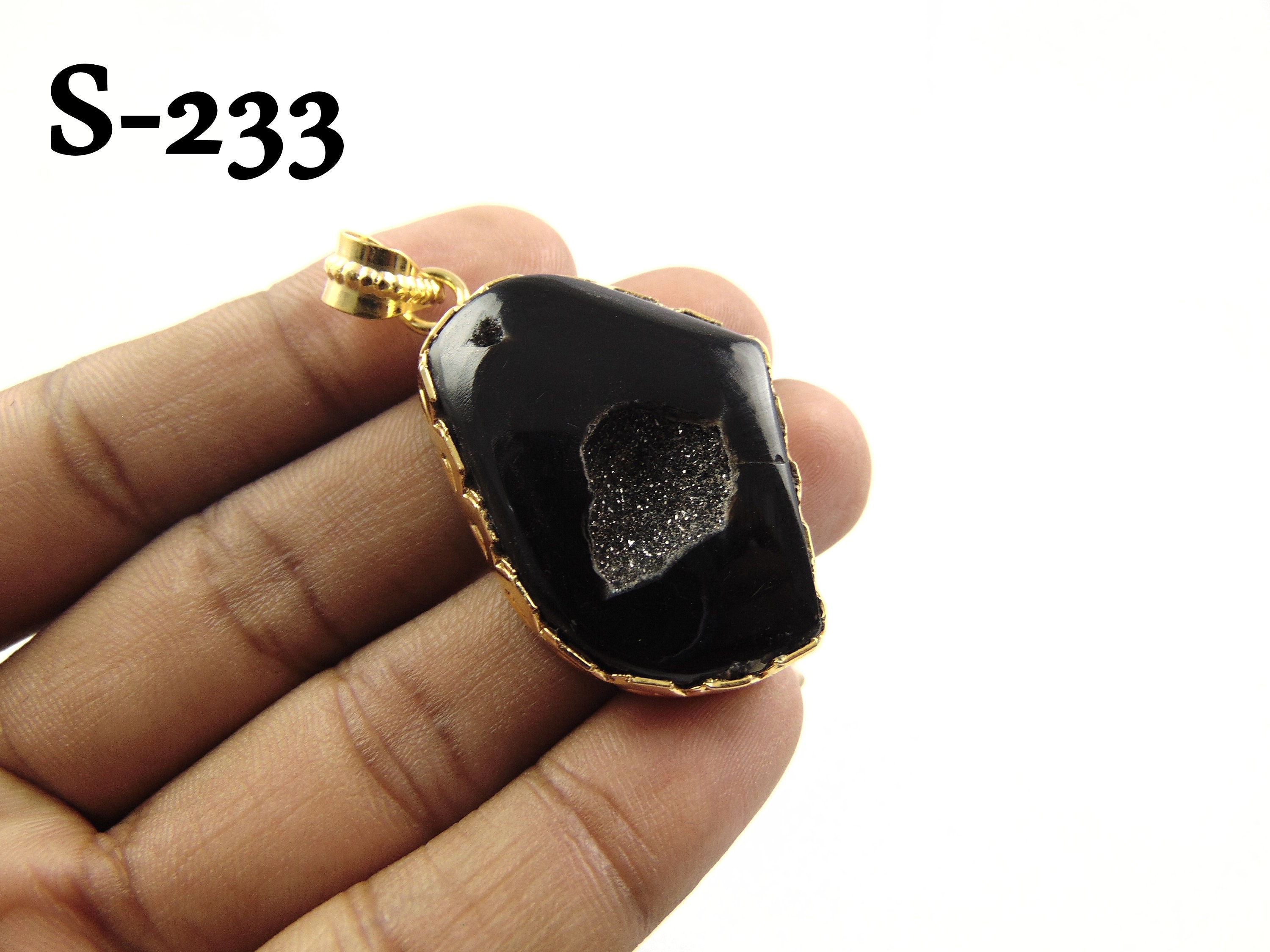 Amazing Black Onyx Sugar Well Geode Druzy 24k Gold Plated | Etsy