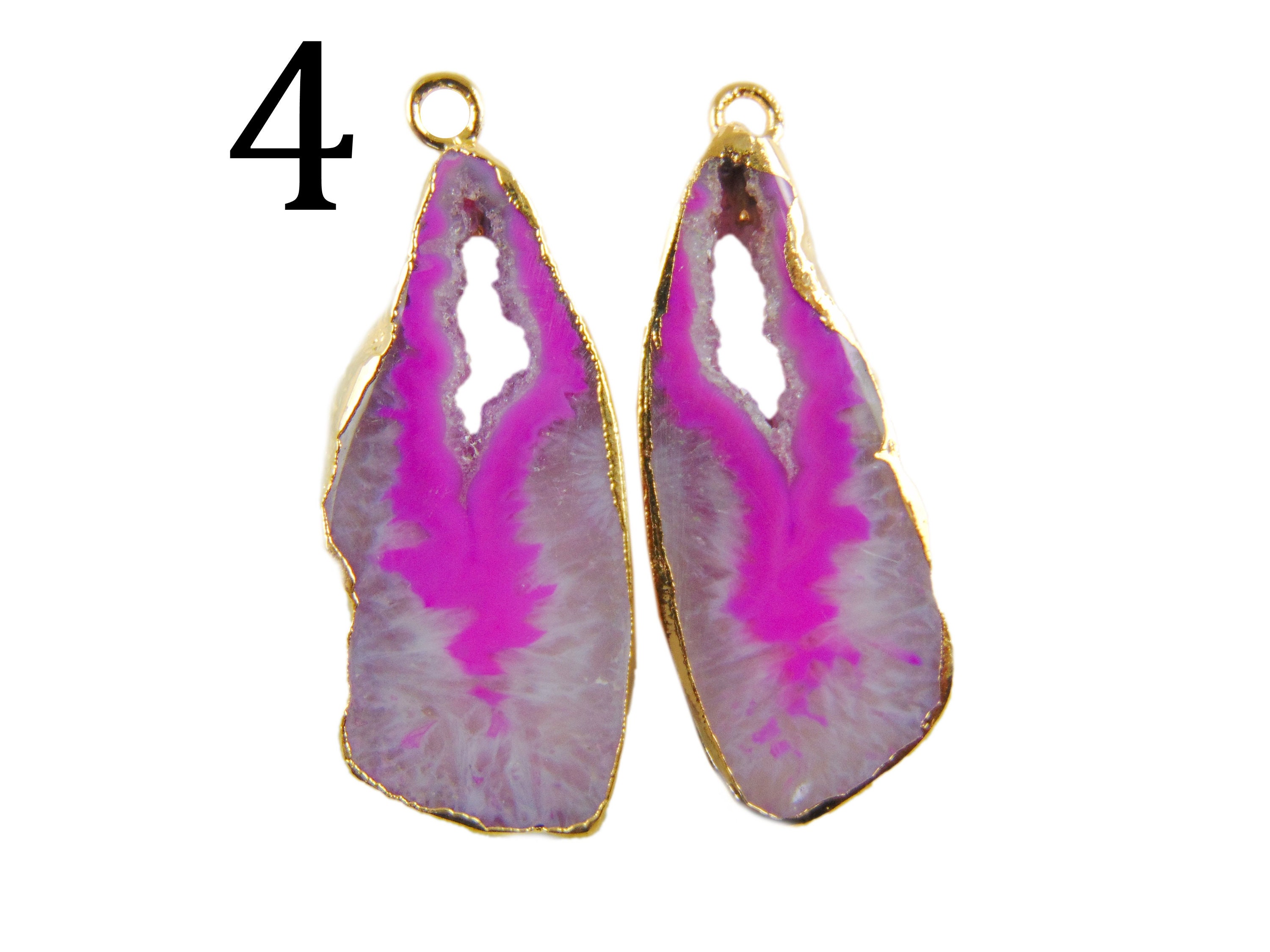 Amazing Geode Slice Gold Plated Earrings Connectors Pink | Etsy