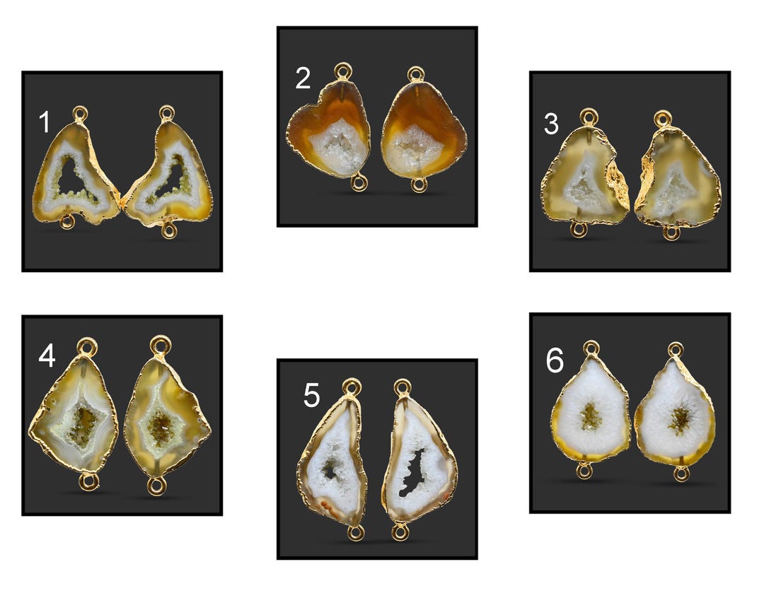 Yellow DIY Earring, Geode Slice Pair, Geode Slice Gold Plated Earring ...