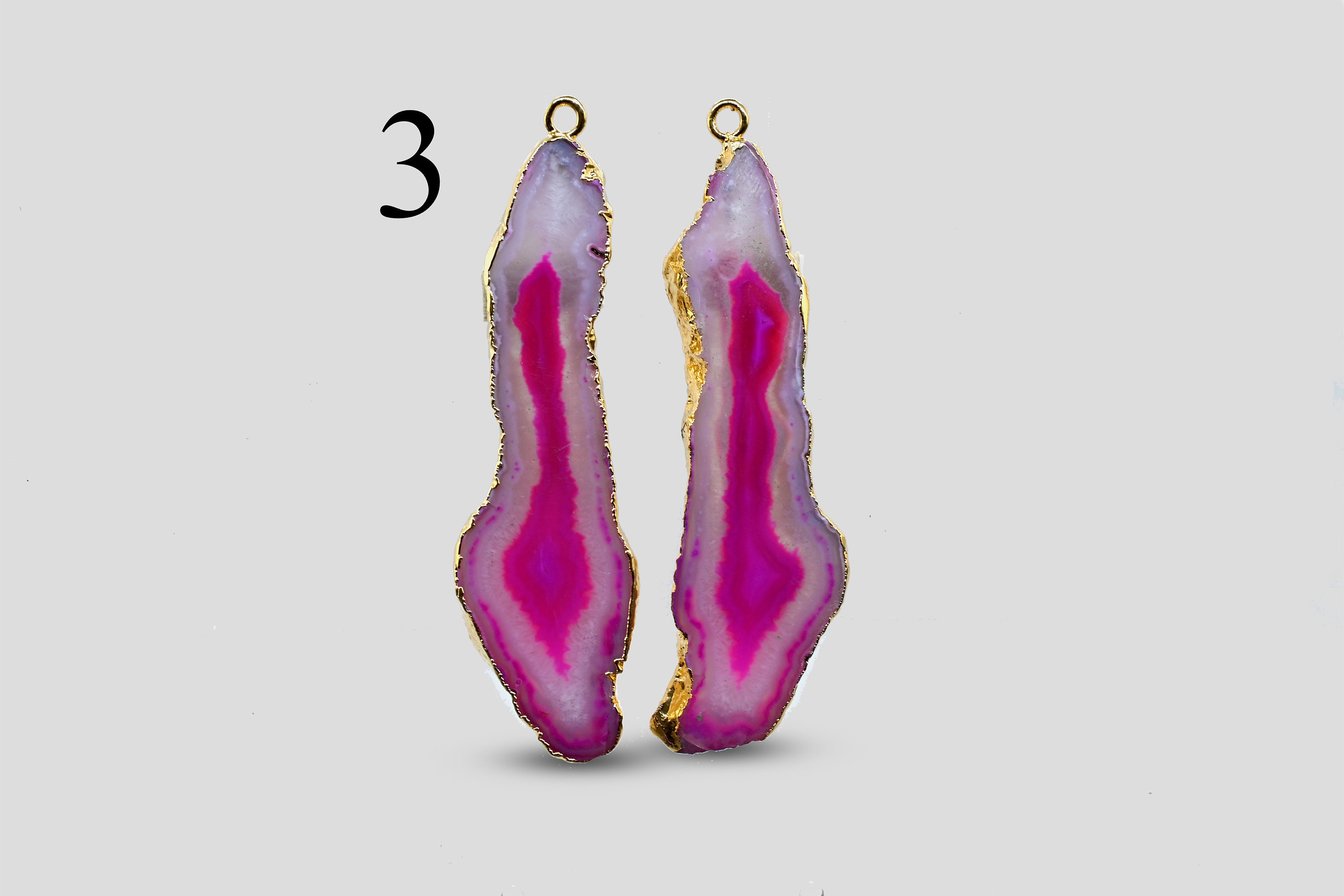 Natural Pink Geode Slice Gold Plated Earrings Pairs Connectors, Pink ...