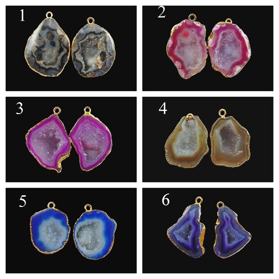 Black Pink Aqua Cave Geode Agate Druzy Gold Electroplated | Etsy