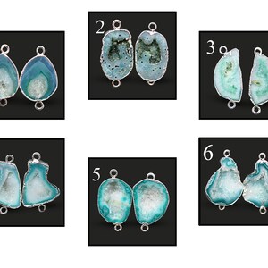 Teal Green Agate Geode Druzy Silver Electroplated Connectors | Etsy