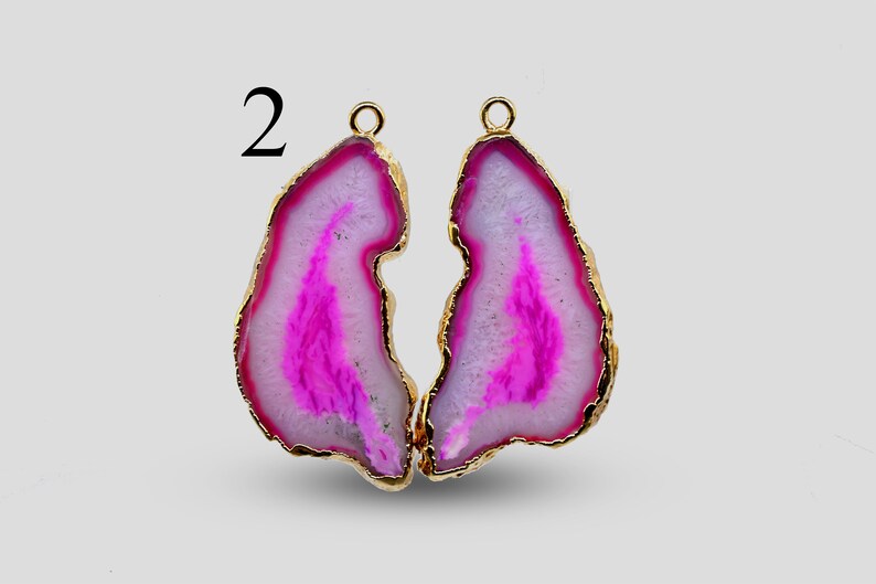 Natural Pink Geode Slice Gold Plated Earrings Pairs Connectors, Pink ...