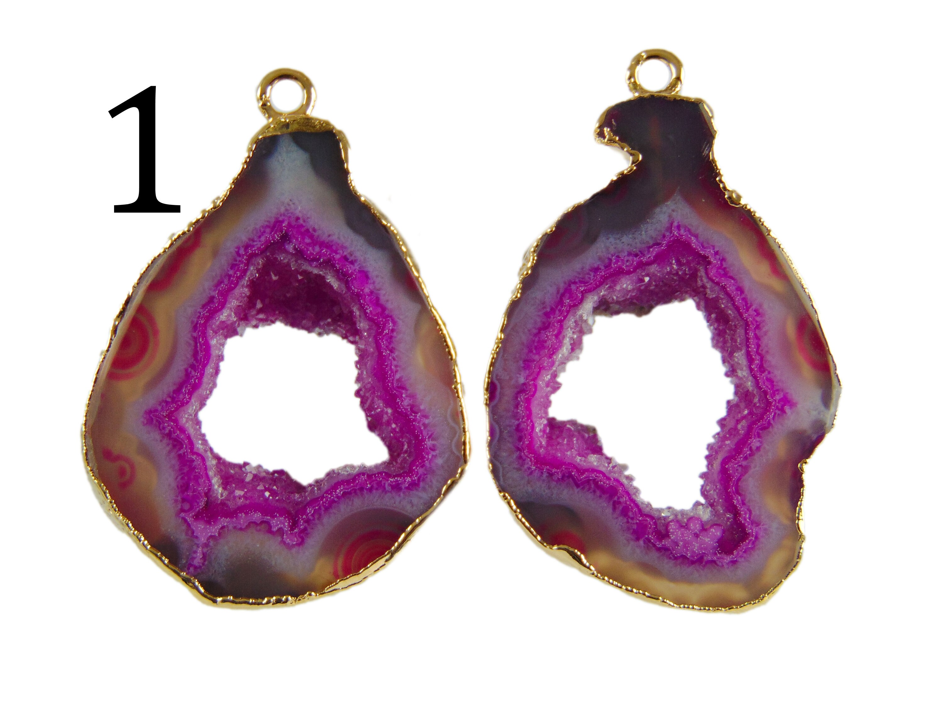 Pink Geode Slice Pairs White Geode 24k Gold Plated Earrings | Etsy