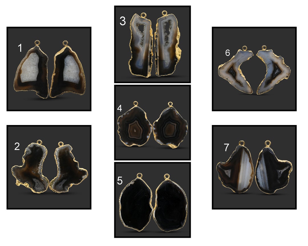 Rare Black Geode Slice Gold Plated Earrings Pairs Connectors, Black ...