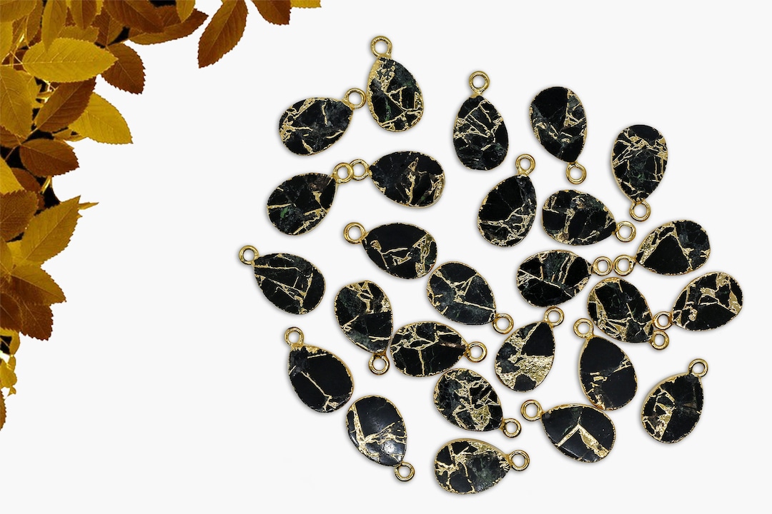 20 Pcs Mojave Black Jade Copper Gold Plated Connectors Single - Etsy