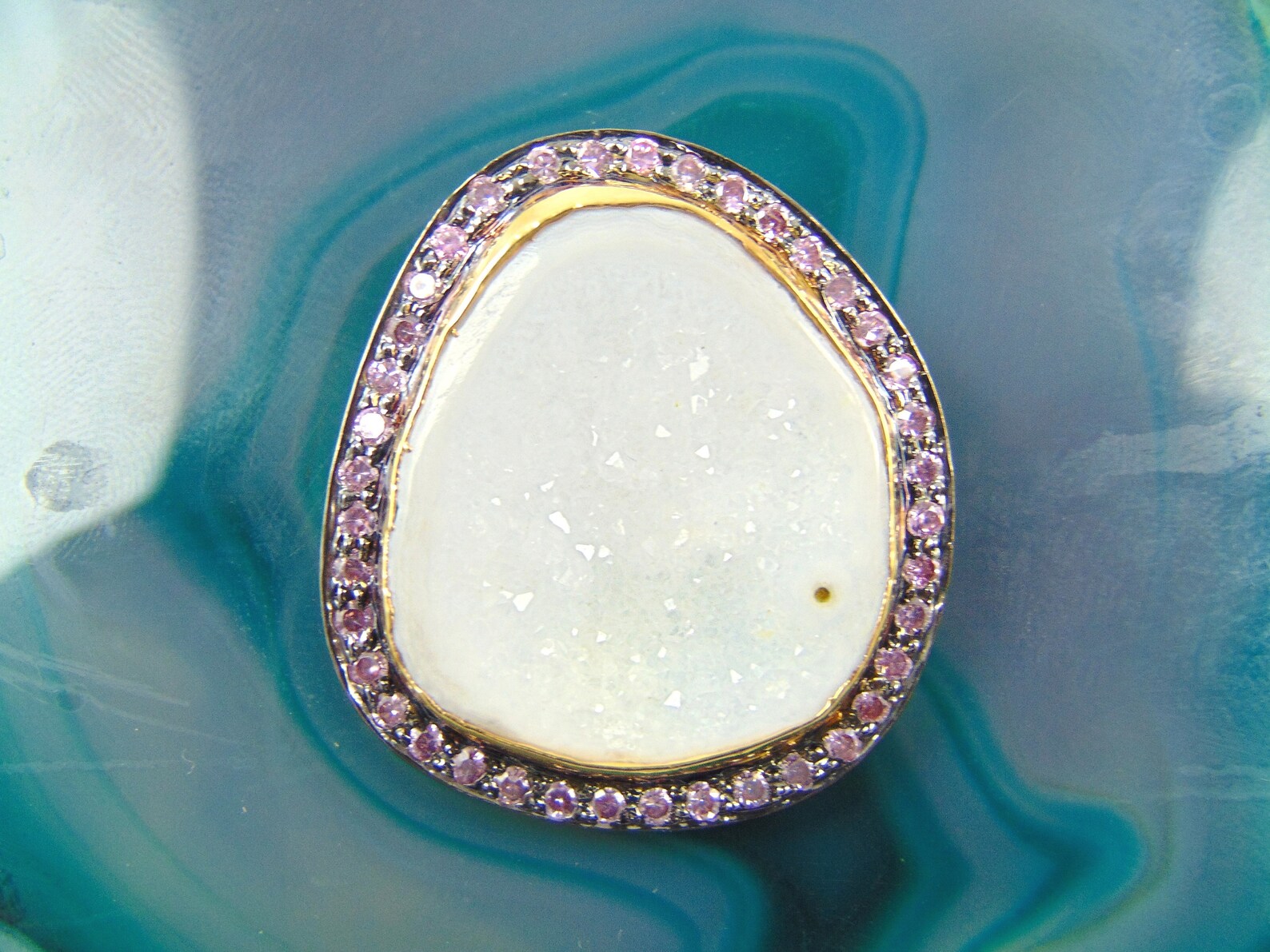 Pave Diamond Pendant,natural Geode Gemstone Pendant,gold Plated Pendant ...