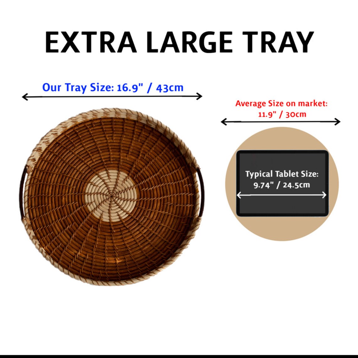 Round Rattan Tray Extra Large With Handles 16.9 Inch for - Etsy