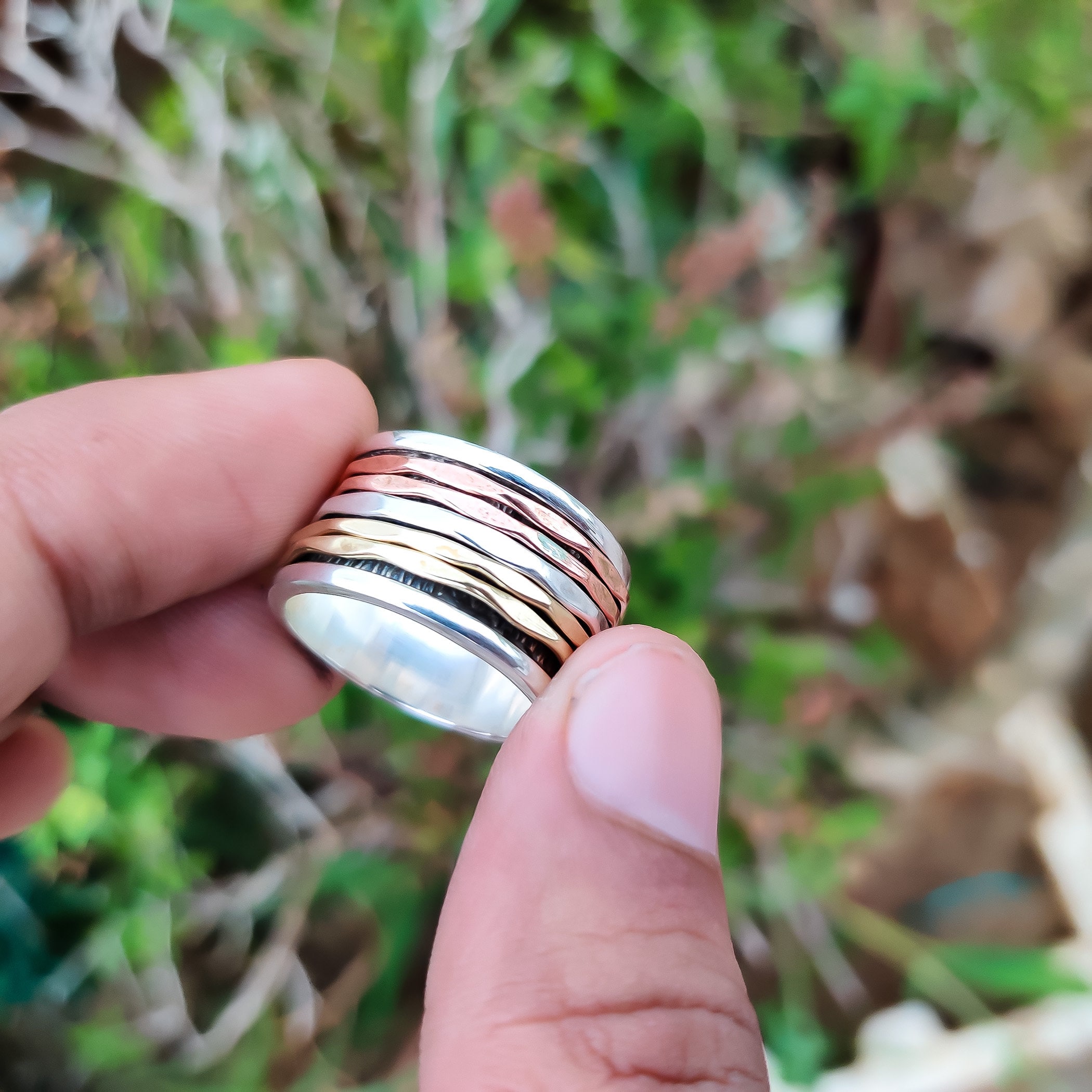 Silver Spinner Ring-thumb Band Spinner Ring-three Tone Spinner Band ...