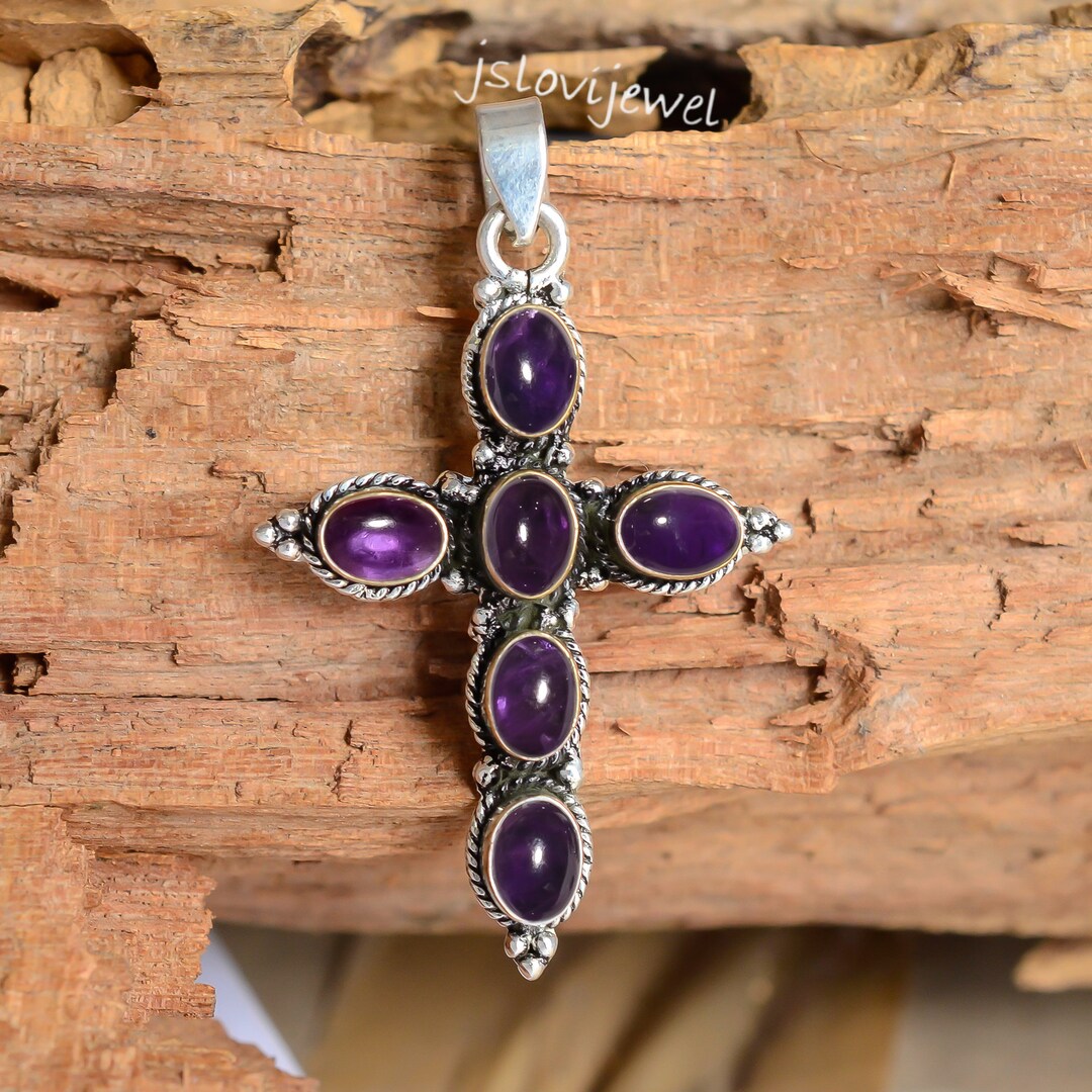 Amethyst Chain Necklace, February Birthstone, Amethyst Cross, Purple ...