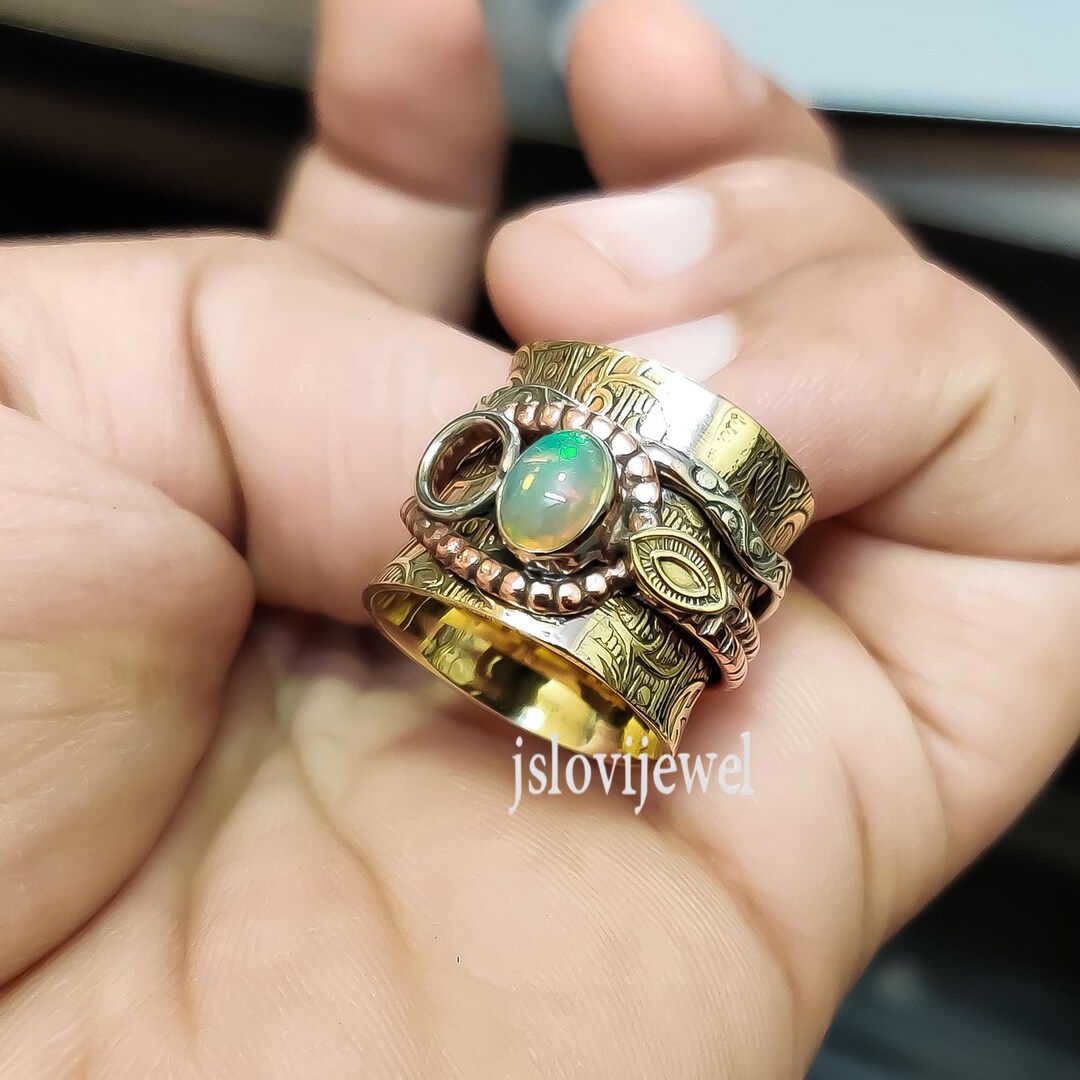 Opal Spinner Ring: Sterling Silver Fidget, Worry, Meditation Jewelry ...
