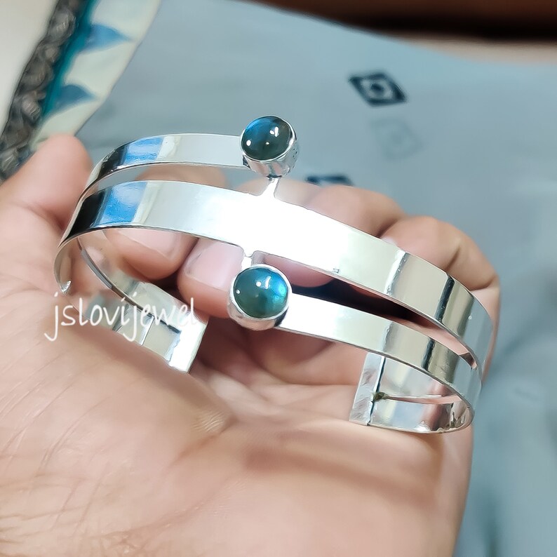 Labradorite Bangle Bracelet, Silver Labradorite Bangle, Genuine Labradorite Cuff Bangle, Women ...