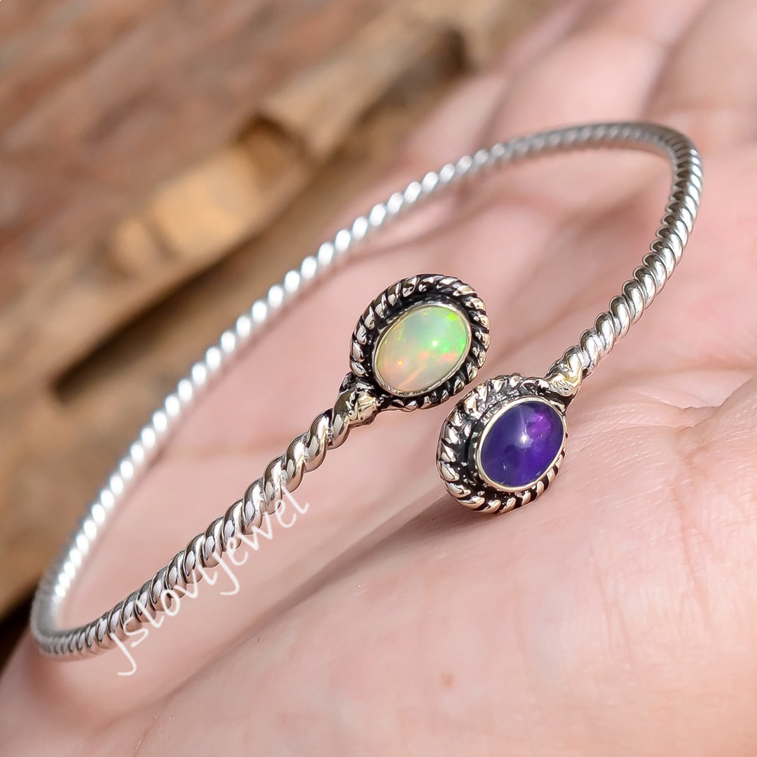 Opal Cuff Bracelet Opal Silver Bracelet-opal Bangle-multi Gemstone Bracelet Cuff-bracelet for ...