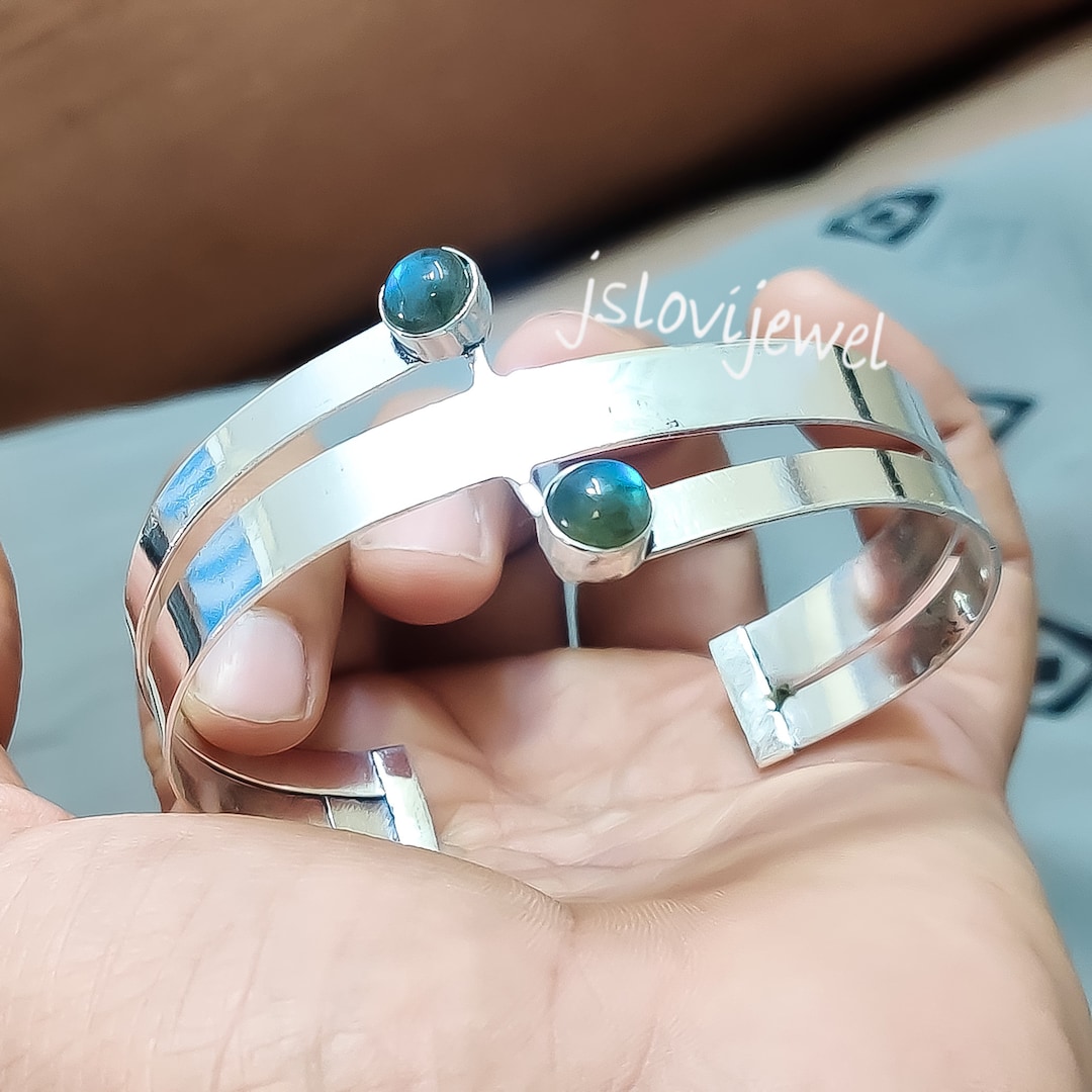 Labradorite Bangle Bracelet, Silver Labradorite Bangle, Genuine ...