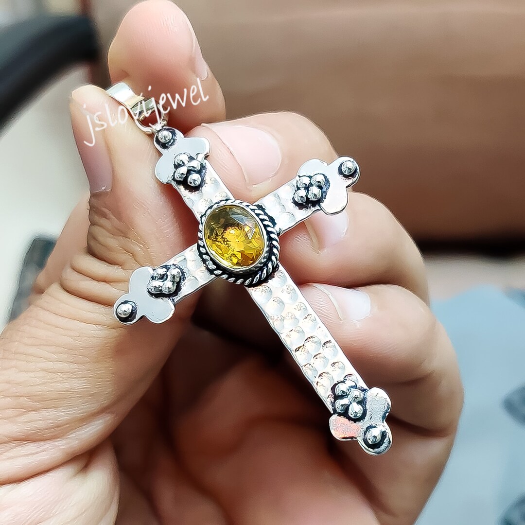 Natural Citrine Cross, 925 Sterling Silver, Holy Cross Pendant ...
