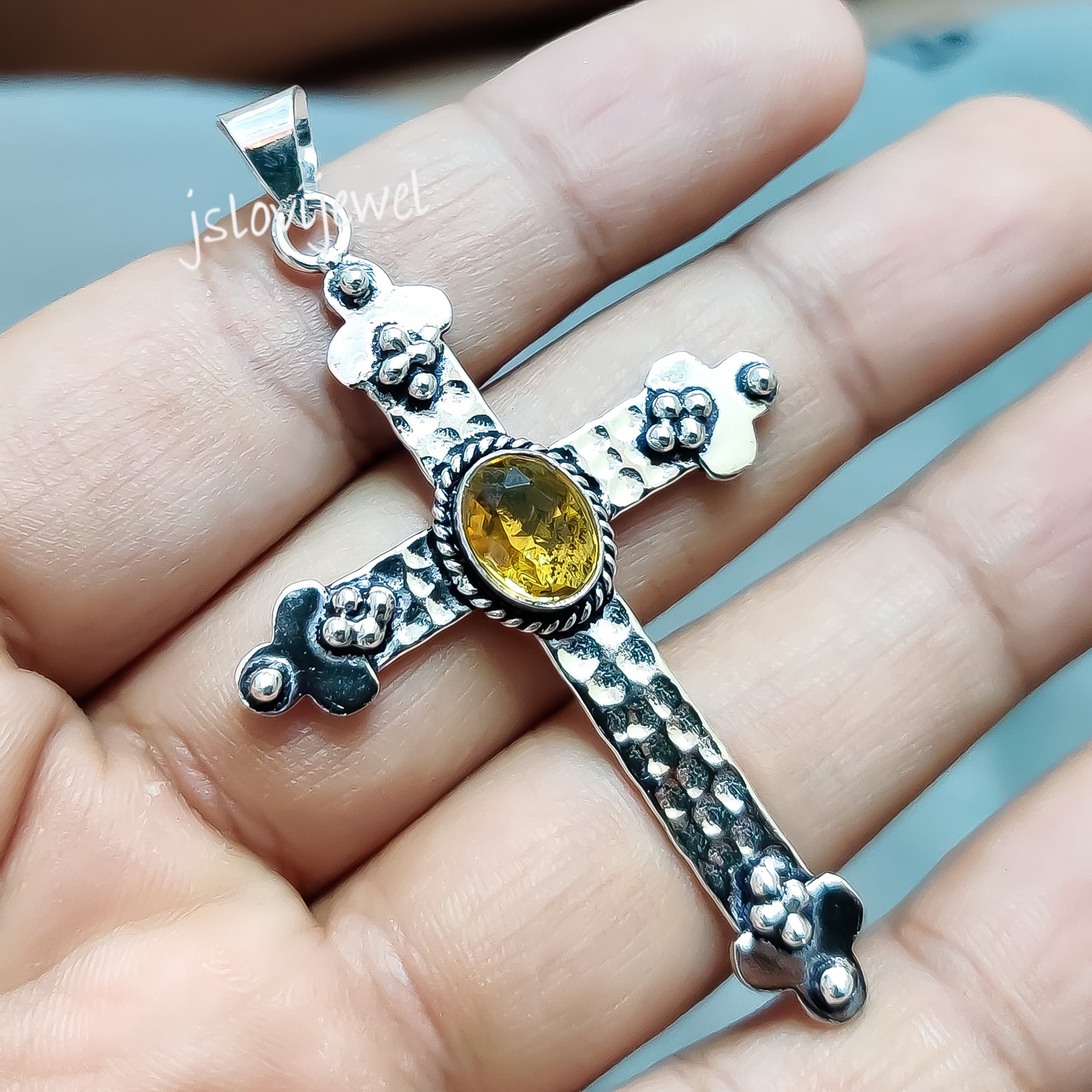 Natural Citrine Cross, 925 Sterling Silver, Holy Cross Pendant ...