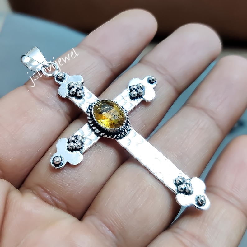 Natural Citrine Cross, 925 Sterling Silver, Holy Cross Pendant ...