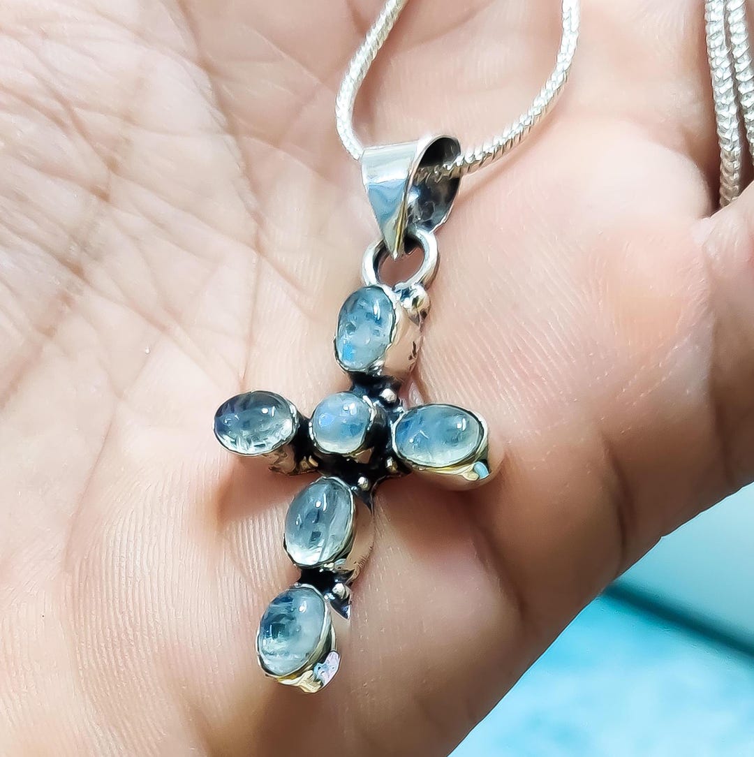Moonstone Cross Pendant: 925 Sterling Silver Necklace - Etsy
