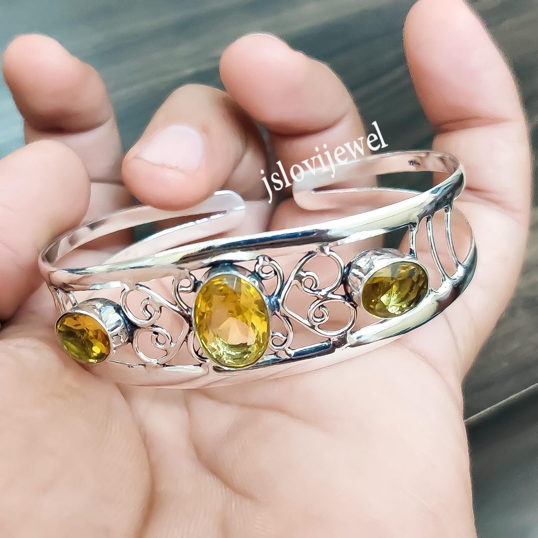Citrine Sterling Silver Bangle: Faceted Gemstone Cuff Bracelet - Etsy
