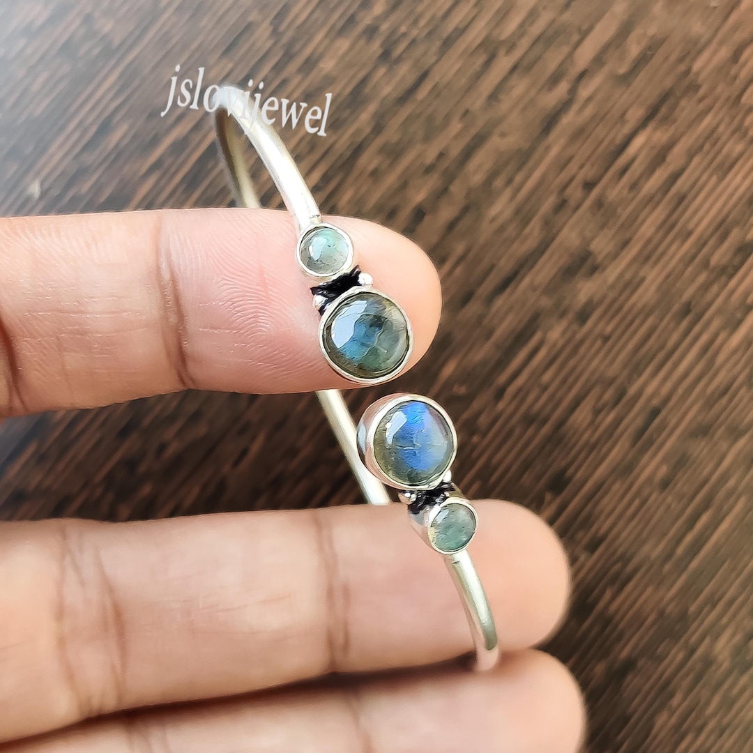 Labradorite Blue Fire Stone Bangle Bracelet/ Natural Gemstone ...