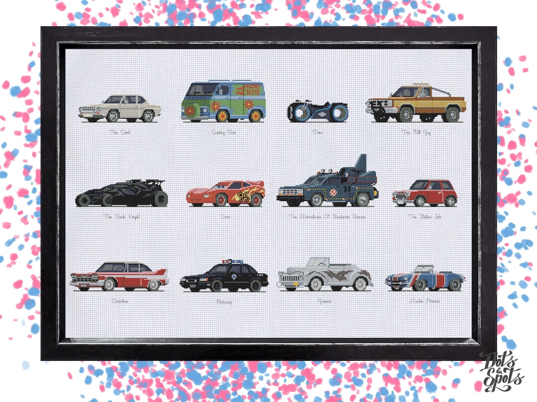 Movie Cars Cross Stitch Kit Retro Cars Cross Stitch Pattern Iconic ...
