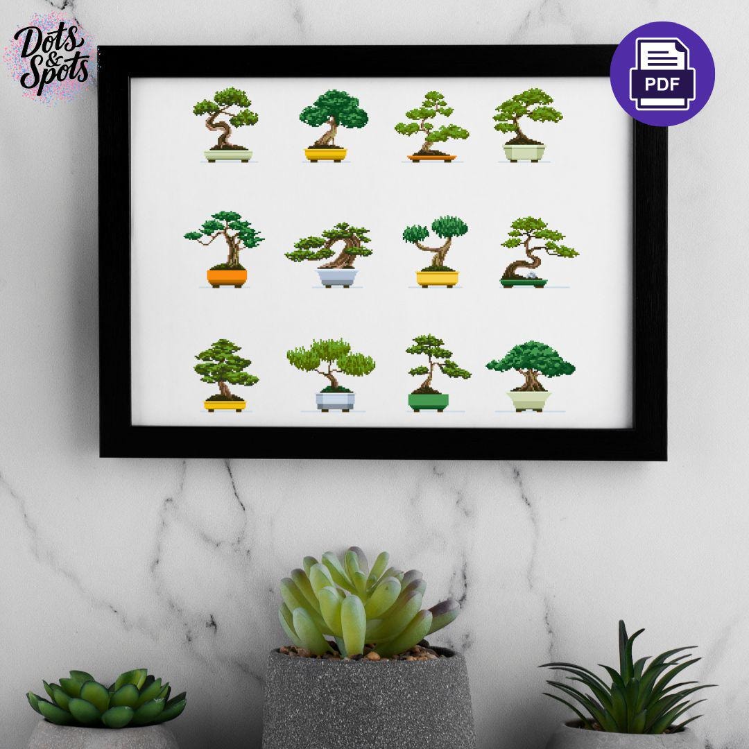 Bonsai Tree Cross Stitch Pattern: Botanical Wall Art Beginner ...