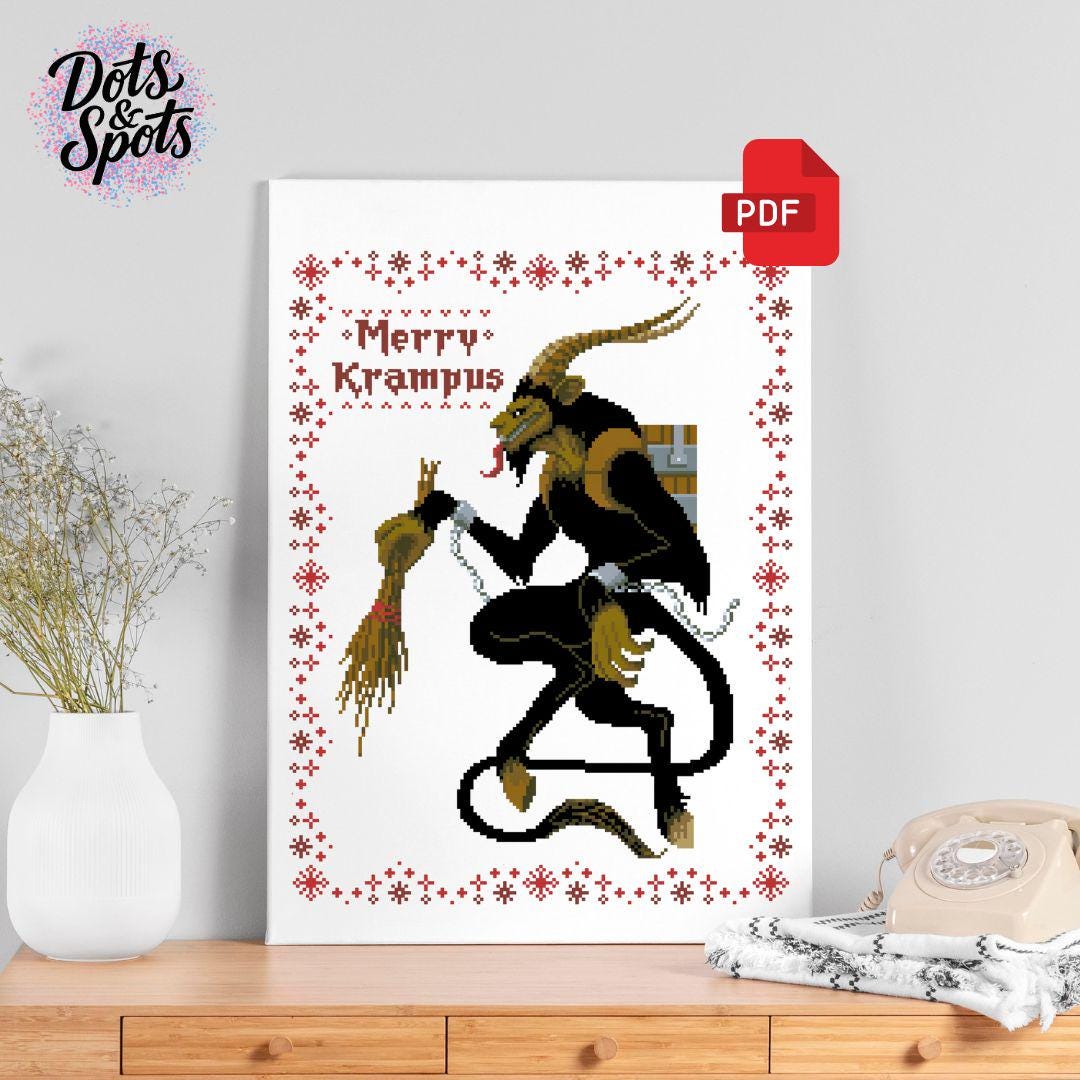 Krampus Cross Stitch Pattern: Gothic Holiday Creepy Christmas Folklore ...