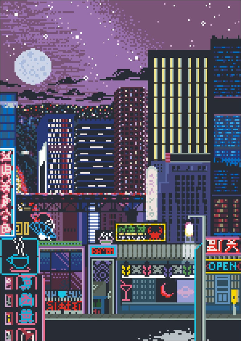 City Cross Stitch Pattern Night City Big Cross Stitch - Etsy