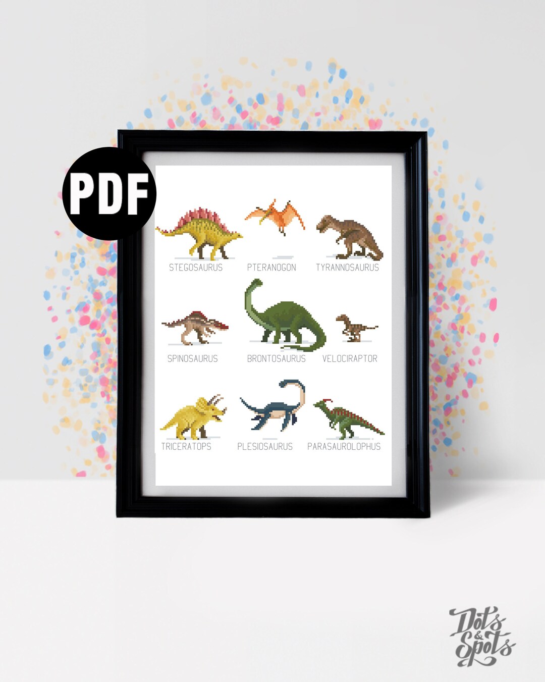 Dinosaurs Cross Stitch Pattern for Beginners - Embroidery - Needlepoint ...