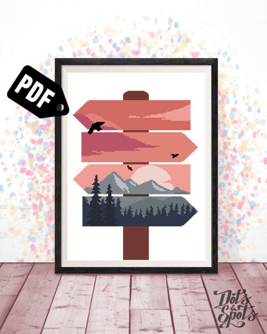 Camping Signpost Cross Stitch Pattern: Beginner Nature Embroidery (PDF ...