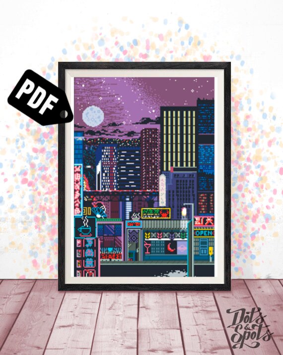 City Cross Stitch Pattern Night City Big Cross Stitch - Etsy